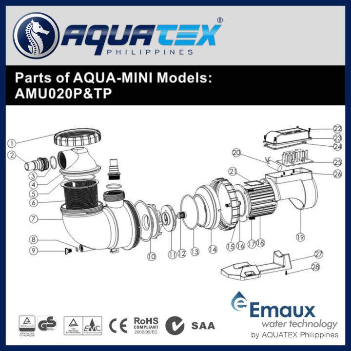 EMAUX Replacement Parts for EMAUX Pool Pump AMU020P&PT | Lazada PH