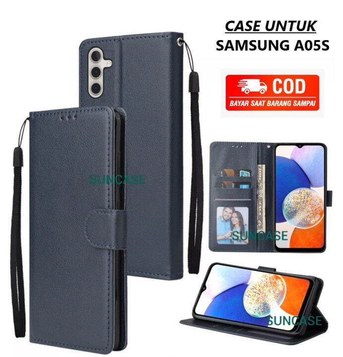 Casing SAMSUNG A05S model flip buka tutup case kulit ada tempat foto ...