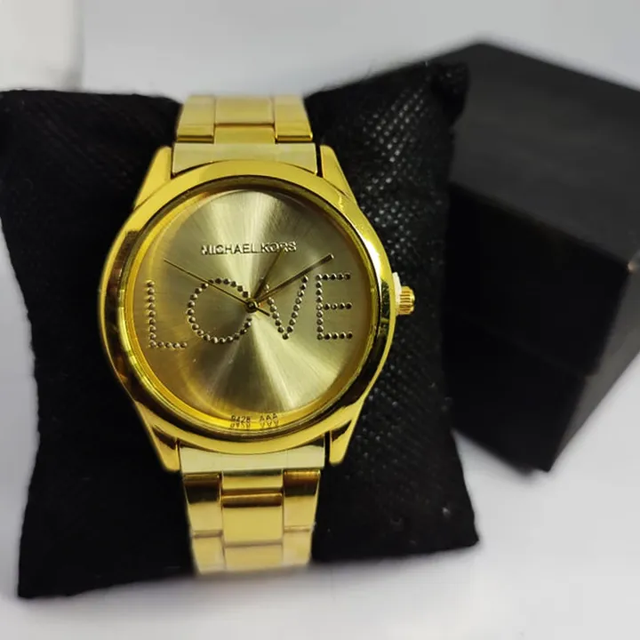 Michael Kors MK3803 Ladies Slim Runway Love Crystal All Gold Tone ...