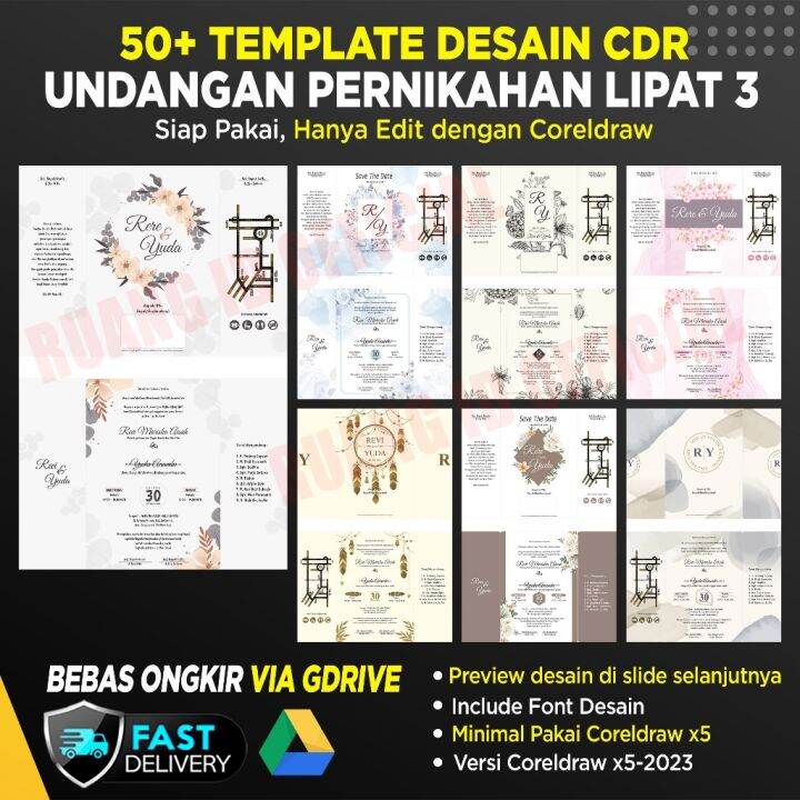 Template Undangan Pernikahan Lipat 3 Desain Bunga Rustic | Lazada Indonesia