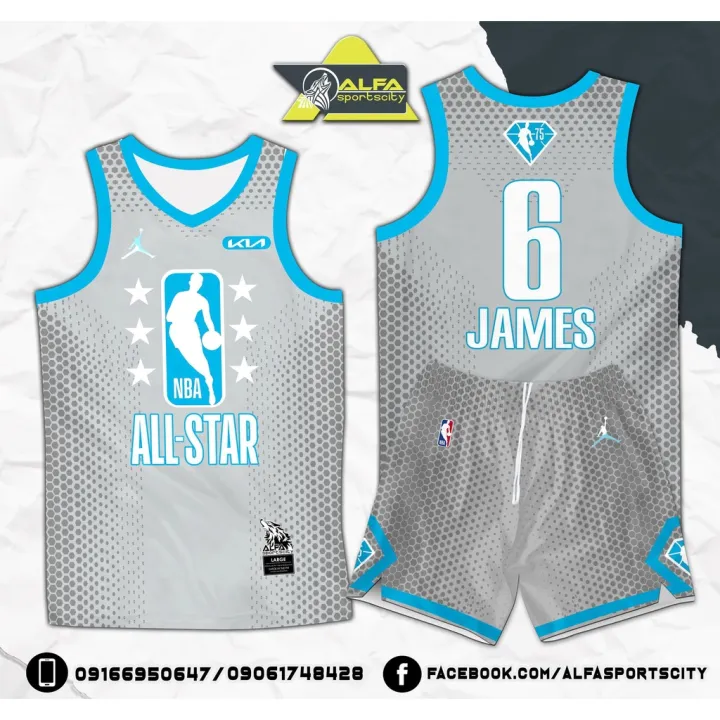 2022 All Star Grey Blue เสื้อบาสเก็ตบอลระเหิดเต็มรูปแบบ | Lazada.co.th