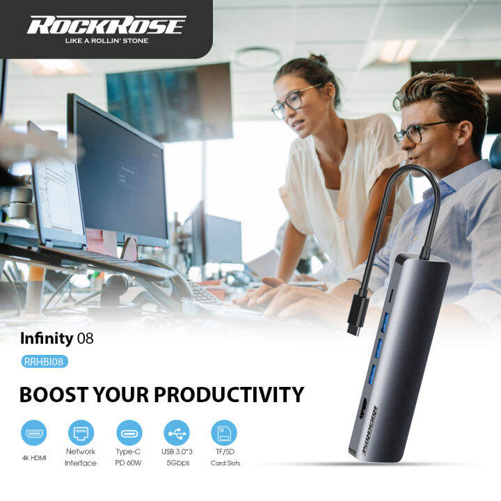 ROCKROSE INFINITY 08 8-PORT TYPE C HUB SPACE GRAY | Lazada PH