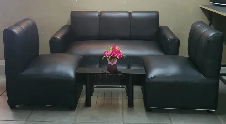 sala set black leather with center table | Lazada PH