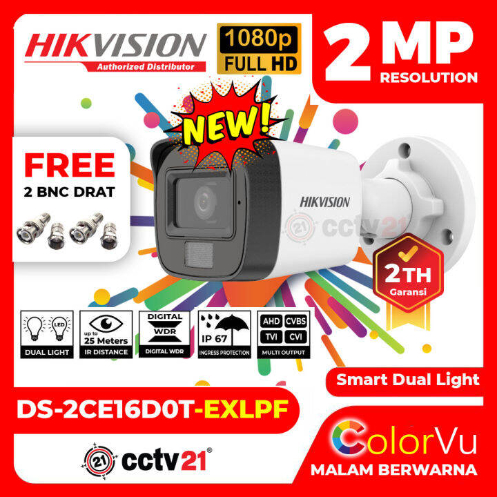 CCTV HIKVISION 2MP DS-2CE16D0T-EXLPF DUAL LIGHT COLORVU OUTDOOR 1080p ...