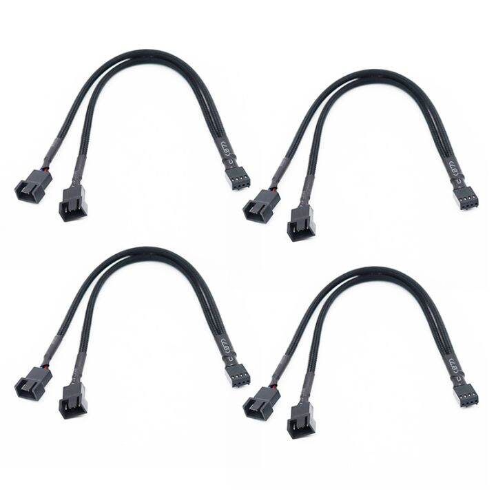 4X 1 to 2 Way Braided Cable Y Splitter 3/4 Pin PWM Male Connector Fan ...