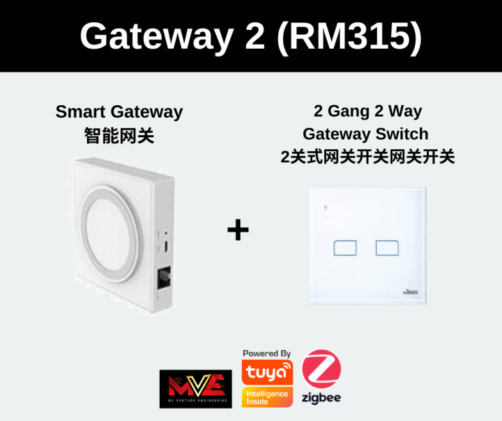Smart Gateway 智能网关 + 2 Gang 2 Way Gateway Switch 2关式网关开关 | Lazada