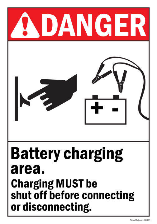 Battery Warning Signs Danger Charging Vinyl Sticker Size: 7"W x 10"H ...