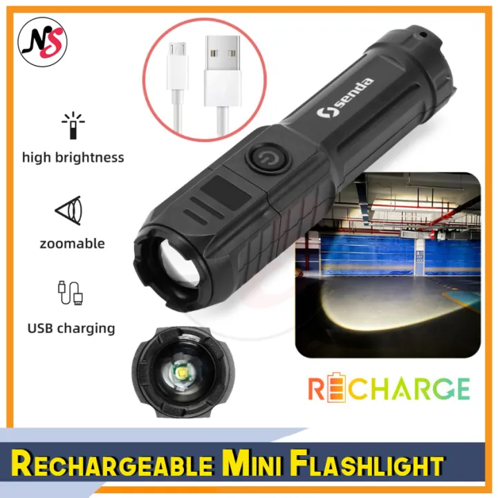 Senda F15-T Powerful Rechargeable LED Mini Flashlight 26650 Zoomable 3 ...