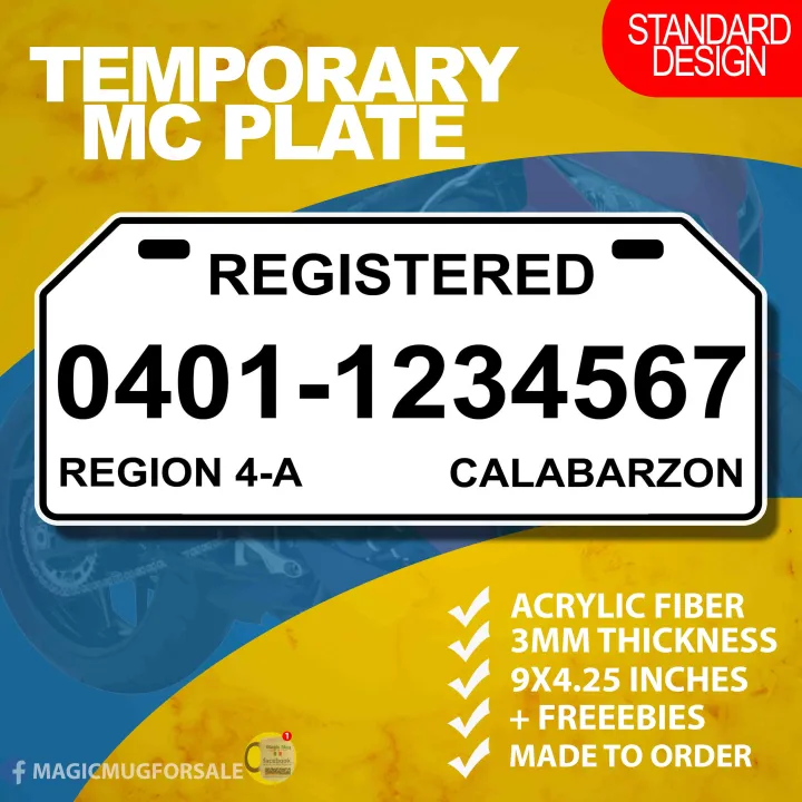 STANDARD DESIGN - TEMPORARY MC PLATE | ACRYLIC PLASTIC - 9x4.25 INCHES ...