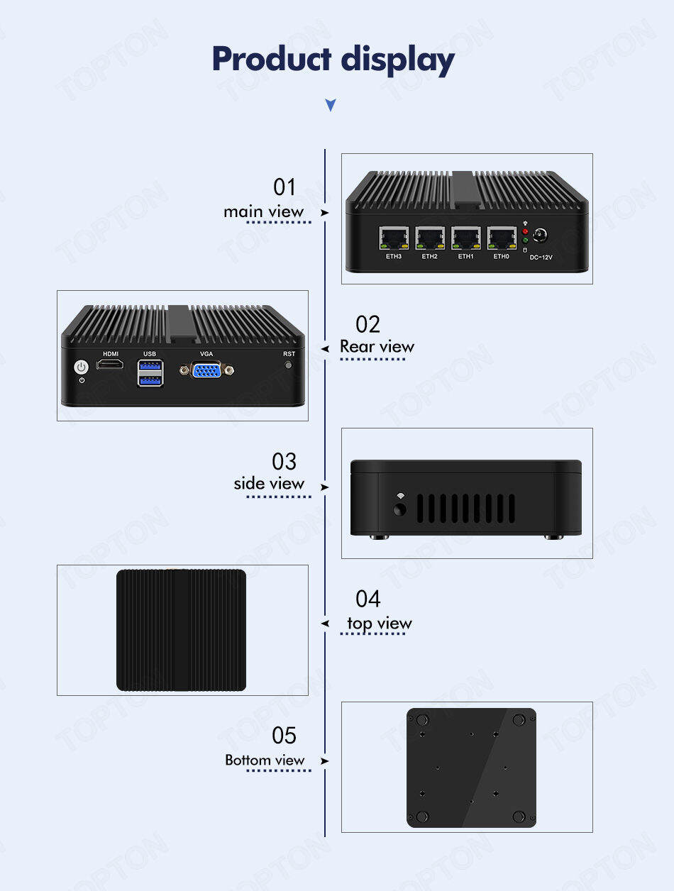 TOPTON Fanless PfSense Router Celeron J4125 Mini PC 4 LAN 2.5G Intel ...