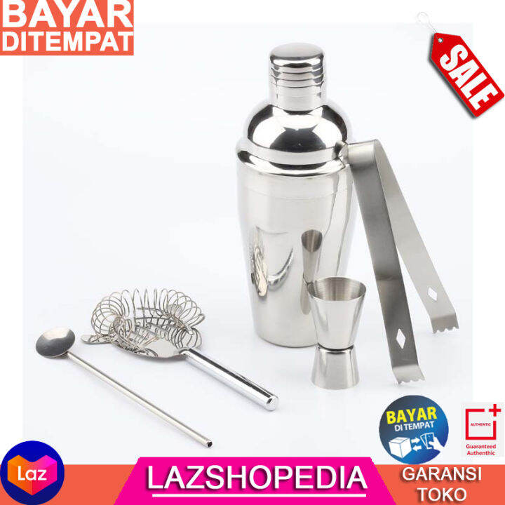 Bartender Drink Bar Set Cocktail Shaker Stainless Steel 5 in 1 / alat ...