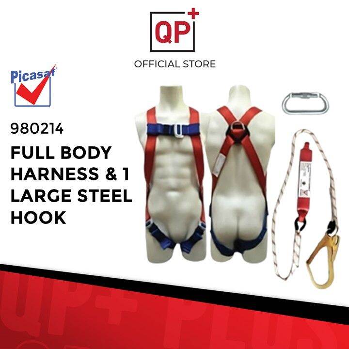 PICASAF FULL BODY HARNESS WITH ENERGY ABSORBER LANYARD 1.8M & LARGE STEEL HOOK SET (980214 ...