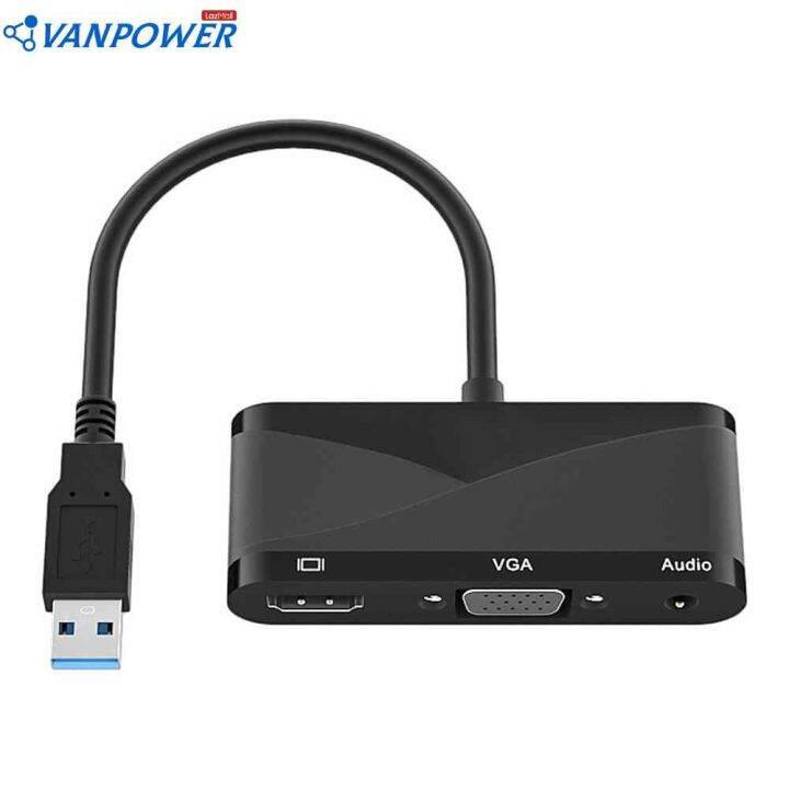 USB 3.0 to VGA HDMI-compatible 3.5 Audio Adapter 3 in 1 1080P HD Multi ...