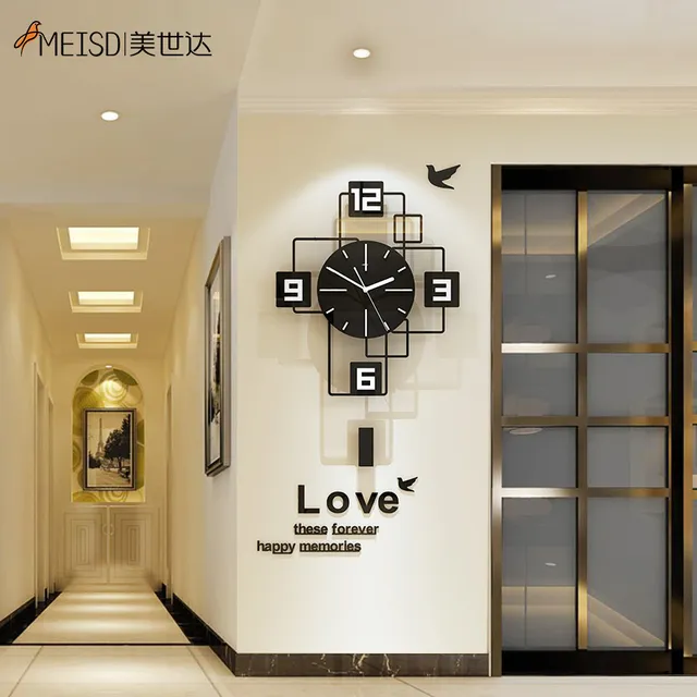 SFF-2 Creative Wall Clock Modern Square Watch Black Stickers Home Decor ...