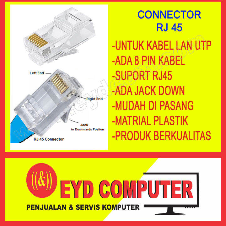 CONECTOR RJ45 SATU KOTAK 100PCS CONNECTOR KONEKTOR RJ 45 JARINGAN ...