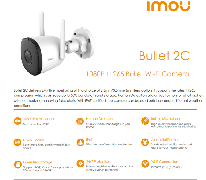 Dahua Imou Bullet 2C 1080P Wireless IP67 Weatherproof Outdoor Bullet ...