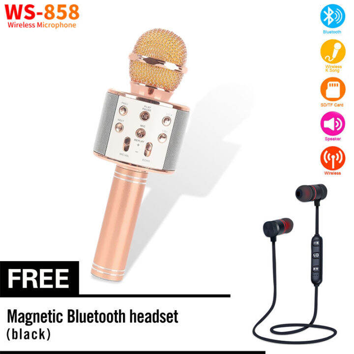 Original WS858 Wireless Bluetooth Microphone Karaoke HiFi Speaker With Free Magnetic Bluetooth ...