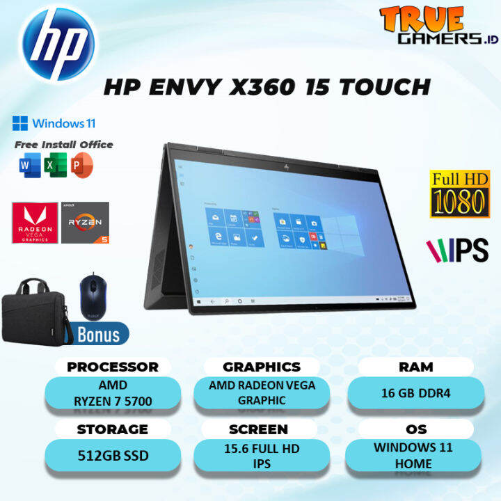 Laptop Hp Envy X360 15 TOUCH RYZEN 7 5700 16GB 512SSD VEGA8 W11 15.6FHD IPS | Lazada Indonesia