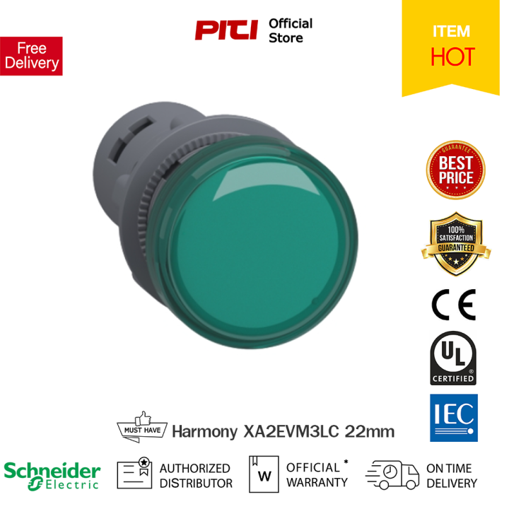Schneider Electric Easy Harmony XA2EVM3LC Monolithic pilot light, plastic, green, Ø22, integral ...
