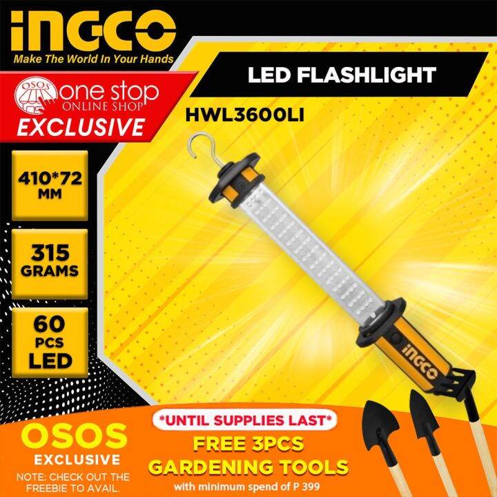 Ingco Work 60pcs LED Lamp Rechargeable Flash Light Flashlight HWL3600LI ...