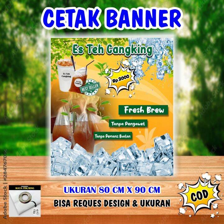 Spanduk Es Teh Ukuran 80 cm x 90 cm I Banner Es teh | Lazada Indonesia