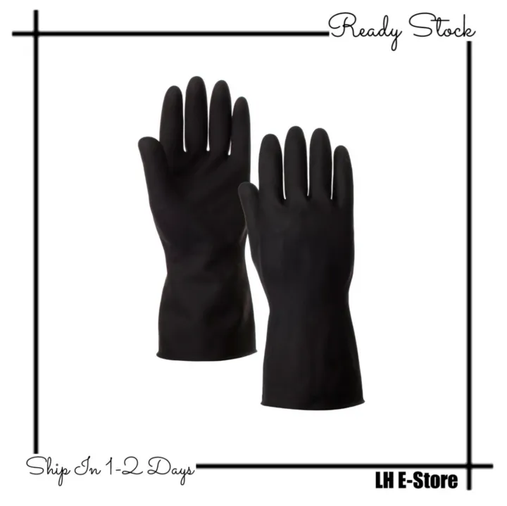 1Pair Black Heavy Duty Industrial Rubber Gloves / Sarung Tangan Getah ...