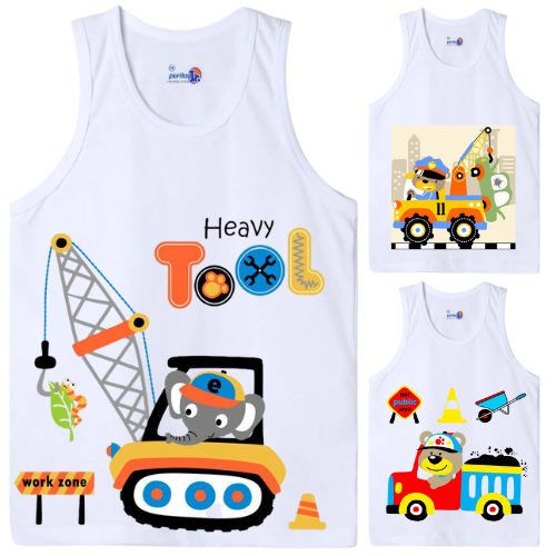 Set of 3 Amir White Sando for Boys Kids Assorted Cartoon Animal and ...