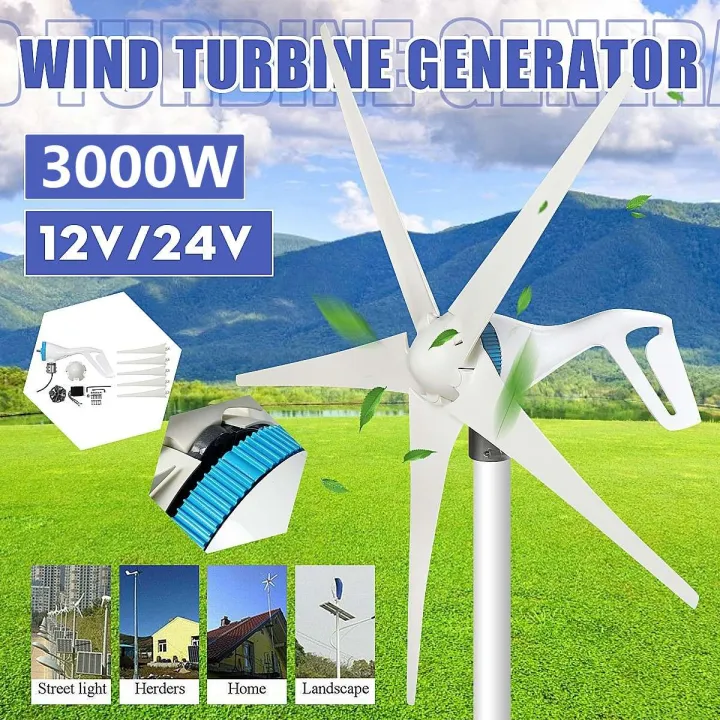 3000W Wind Turbine Generator 5 Blades Free Energy Windmill 12V 24V Wind ...