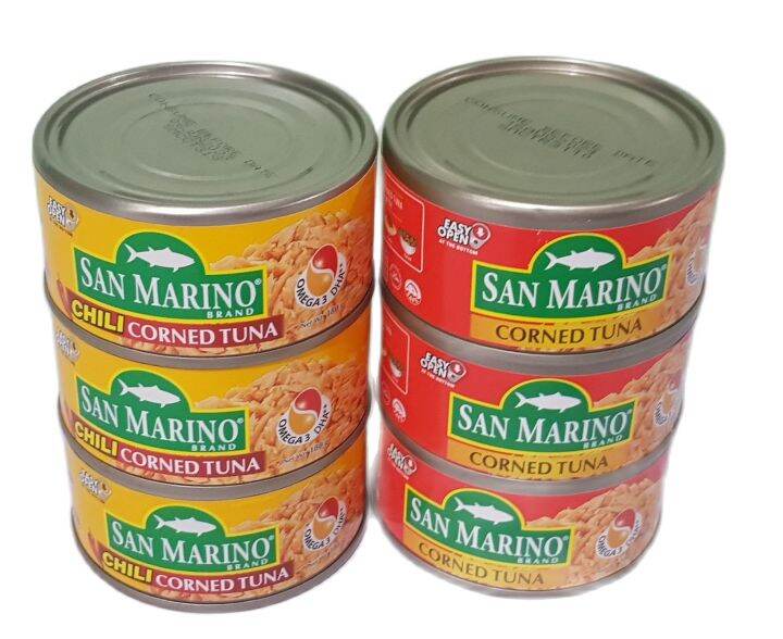 SAN MARINO Corned Tuna Regular Flavor (3 cans) and Corned Tuna with Chili (3 cans) - Combination ...