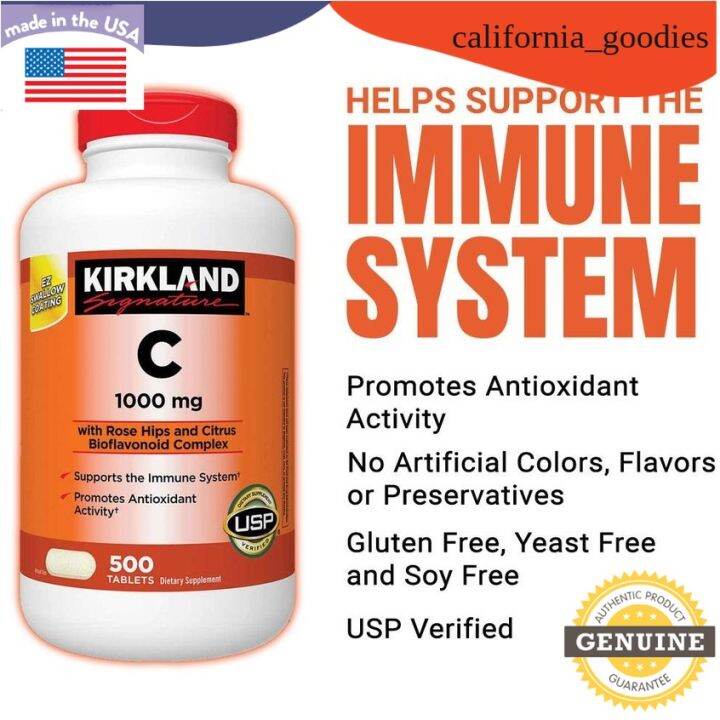 KIRKLAND Signature Vitamin C 1000 mg with Rose Hips & Citrus Bioflavonoids Complex, 500 tablets ...