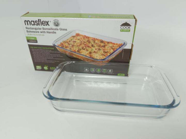 Masflex Rectangular Borosilicate Glass Bakeware w/Handle 1 Liter ...