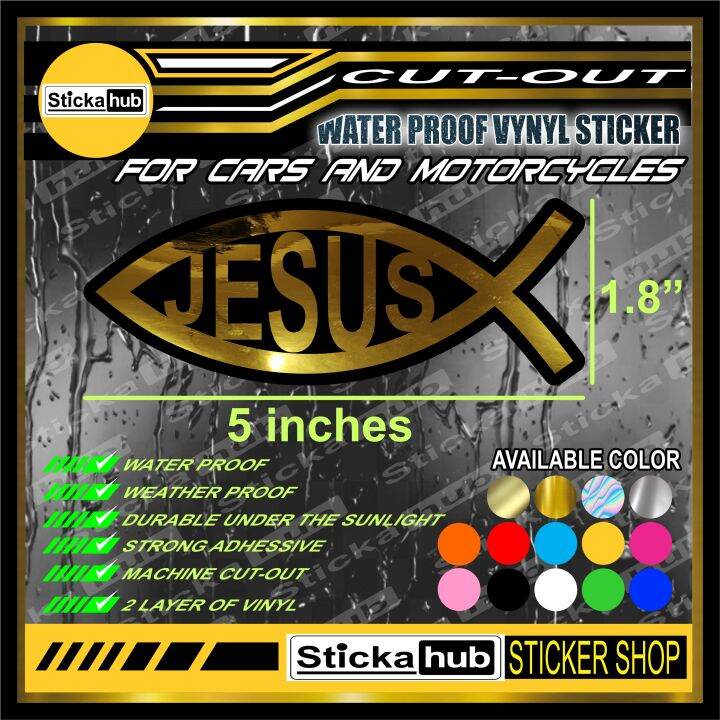JESUS FISH STICKER FOR CARS AND MOTORCYCLES, JESUS FISH SYMBOL STICKER ...