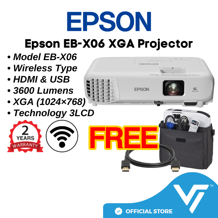 Epson EB-X06 Wireless 3LCD Projector (XGA 1024 x 768, 3,600 Lumens, 2Y) | Lazada
