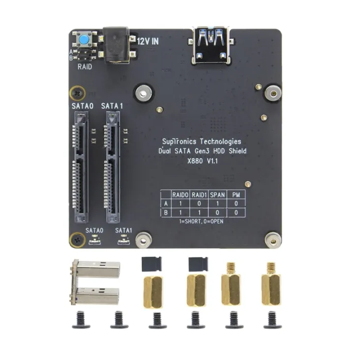 for Raspberry Pi 4 model B X880 V1.1 Dual Sata Gen3 HDD Shield, 2.5"/ 3 ...