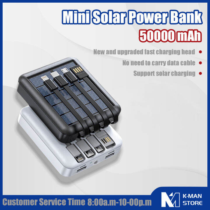Solar Mini Power Bank 50000mAh Built in 4 Cables Quick Charger Portable ...
