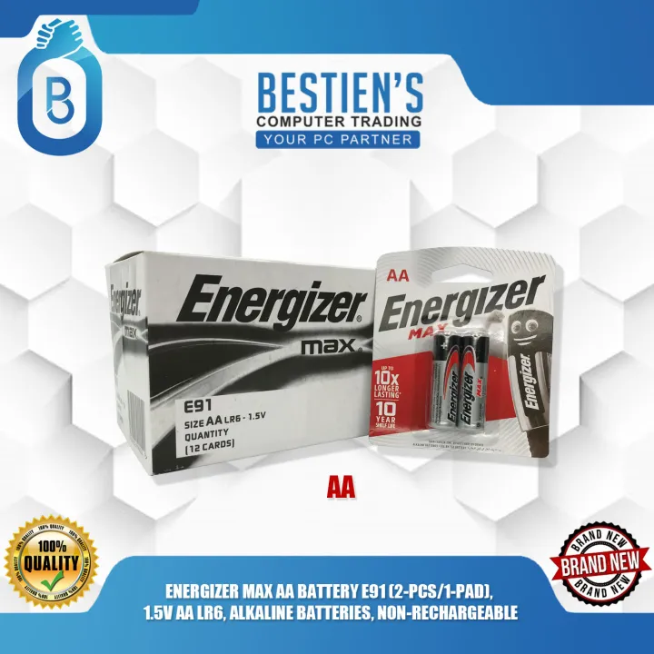 ENERGIZER MAX AA BATTERY E91 (2-PCS/1-PAD), 1.5V AA LR6, ALKALINE BATTERIES, NON-RECHARGEABLE ...