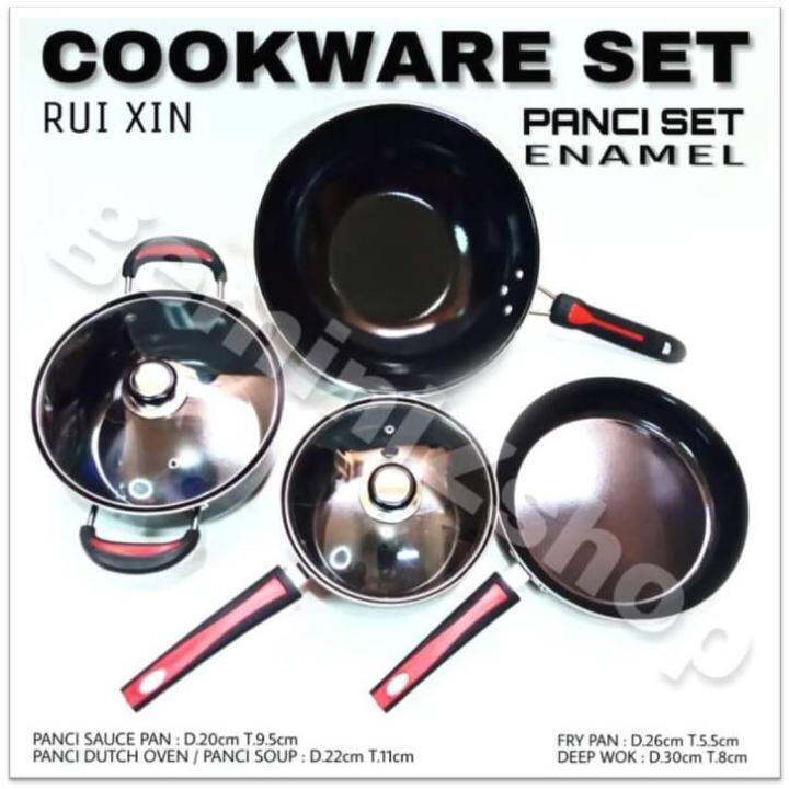 Panci Set Enamel Cookware Set Tutup KacaSatu Set peralatan masak serba ...