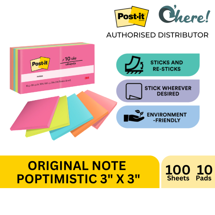 3M Post-it Original Sticky Note 3x3 inch Poptimistic 10 Pads 100 Sheets ...