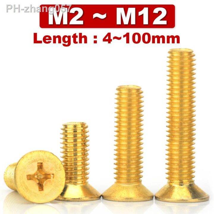 M2 M2.5 M3 4 5 6 8 10 12 Brass Phillips Countersunk Machine Screws Cross Flat Head Metric Thread ...