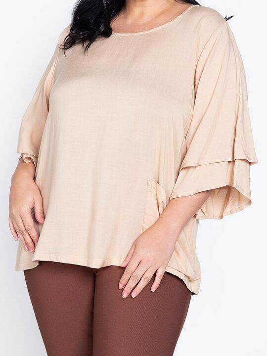 Maxine Plus Size Loose and Easy Bell Sleeved Top - Non-stretch | Lazada PH