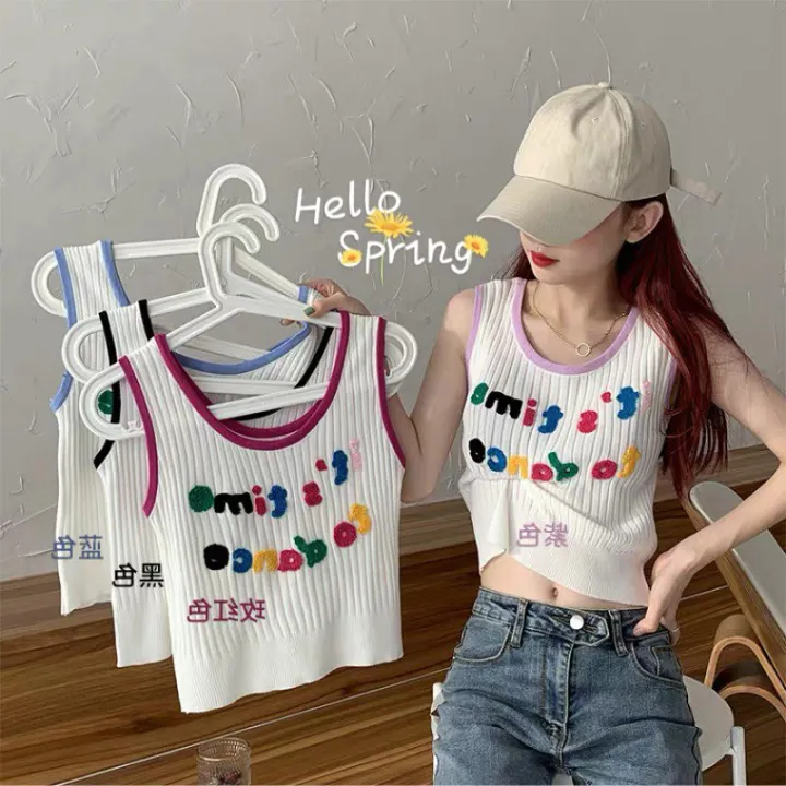 Spring 🌼 เสื้อแขนกุดน่ารัก ใส่สบาย สไตล์เกาหลี ตัวหนังสือน่ารักมากค่า NO.C438 | Lazada.co.th