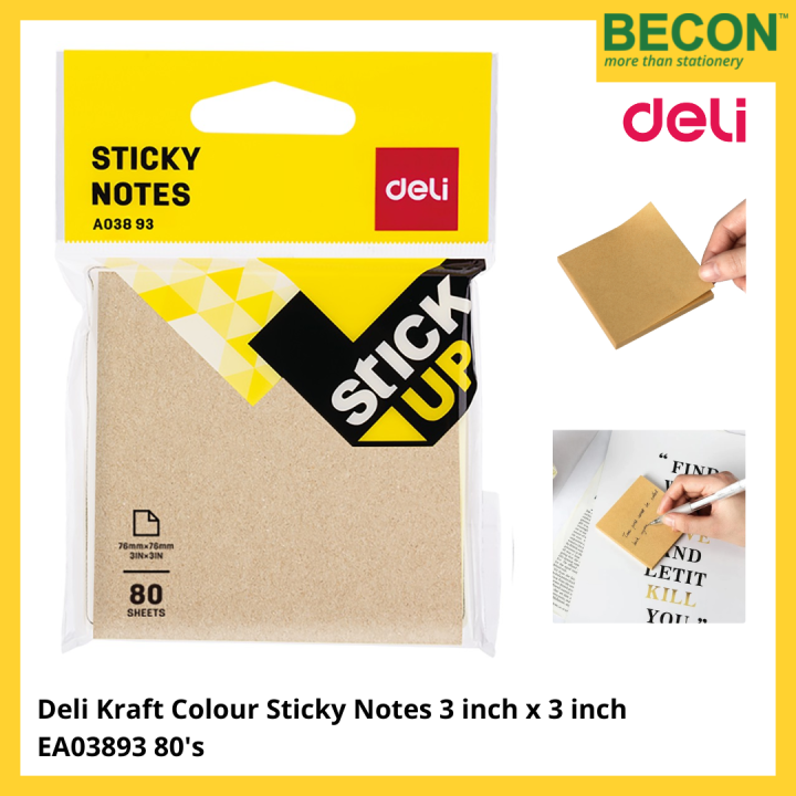 Deli Kraft Colour Sticky Notes 3x3 inch EA03893 80's | Lazada