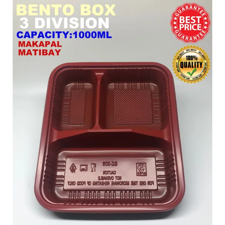(25/50pcs) 3 division disposable bento box with lid | Lazada PH