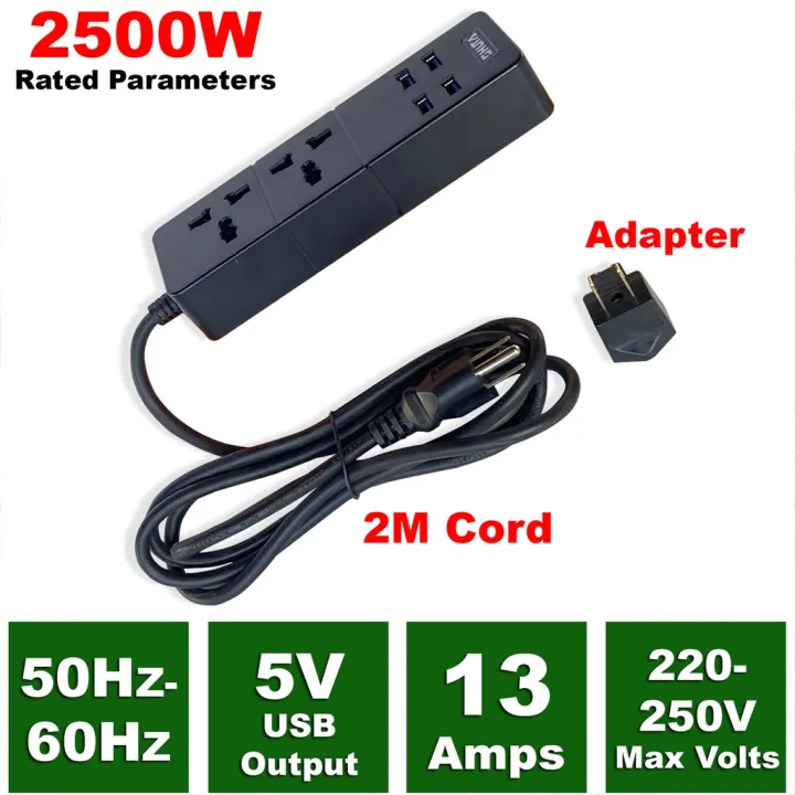 Hawaii Home 2-4M Socket Extension 6 Outlet 4 USB Ports, Extension Cord ...