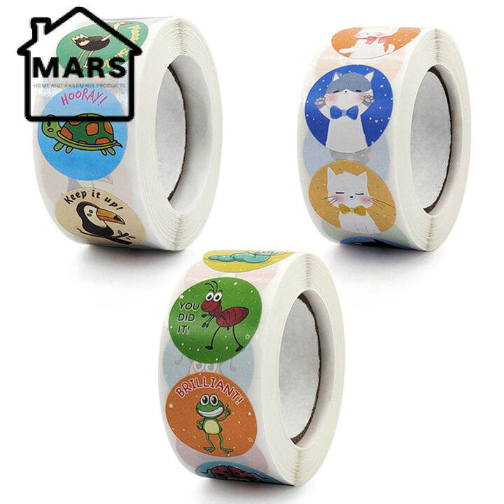 MARS Kids Cartoon Cat Sticker Roll 500-Count Stickers Round Teacher ...