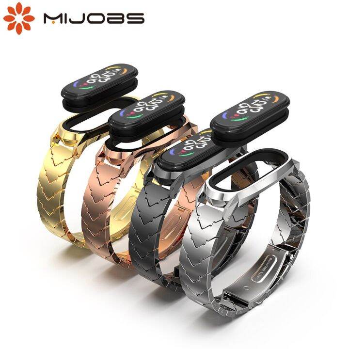 สายคล้องข้อมือสําหรับ Xiaomi Mi Band 7 6 5 4 3 สร้อยข้อมือโลหะ Mi Band 6 สายรัดข้อมือสแตนเลส Mi ...