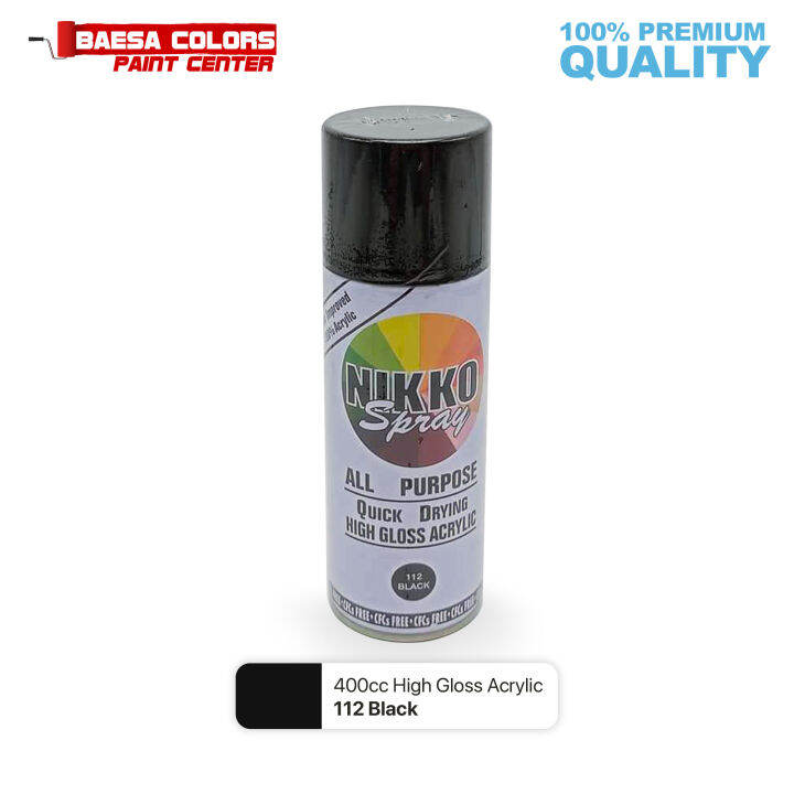NIKKO Spray Paint 112 Black All Purpose Quick Drying High-Gloss Acrylic ...