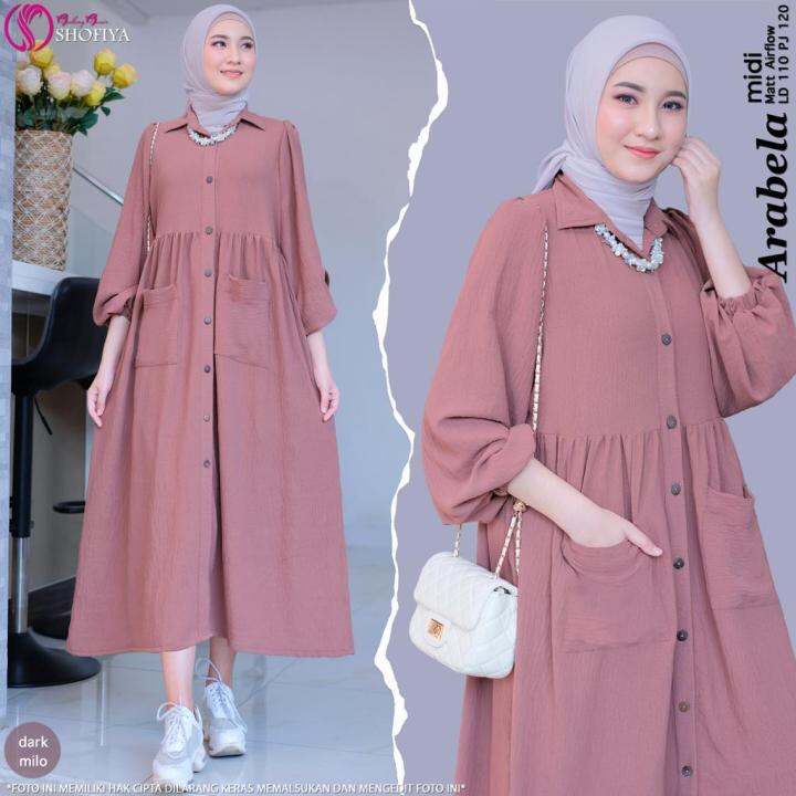 Baju Midi DRess Remaja Arabella Bahan Airflow Fashion Wanita Modern ...