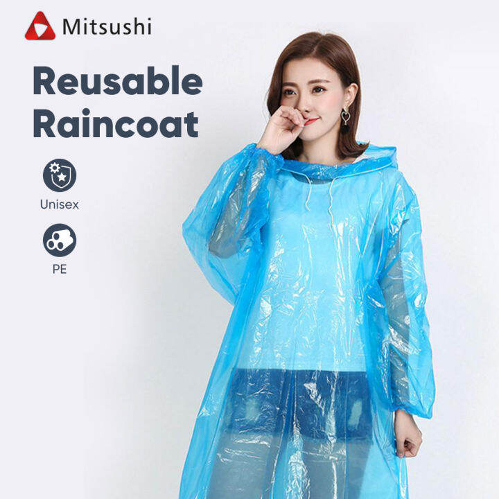 Mitsushi Raincoat Suit Unisex Reusable Raincoat PE Pocket Rain Coat for ...