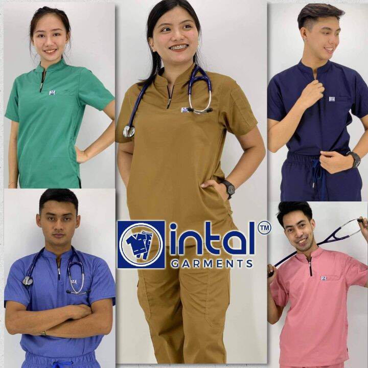 Intal Scrub Suit 028 Cargo 6 Pocket Elite Quality Chinese Collar Scrubsuit Unisex Scrubs Set
